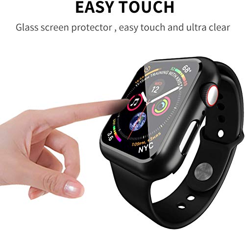 Smiling Case Compatible with Apple Watch Series 6/SE/Series 5/Series 4 44mm with Built in Tempered Glass Screen Protector,Overall Protective Hard PC Case Ultra-Thin Cover- Black