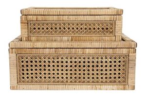 creative co-op cane and rattan display boxes with glass lid, set of 2