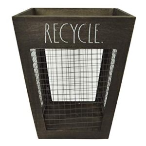 Rae Dunn Mini Waste Basket - Metal and Wood Trash Bin with Decorative Print for Home, Office, Bathroom - Stylish Design for Any Interior Décor