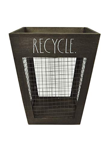 Rae Dunn Mini Waste Basket - Metal and Wood Trash Bin with Decorative Print for Home, Office, Bathroom - Stylish Design for Any Interior Décor