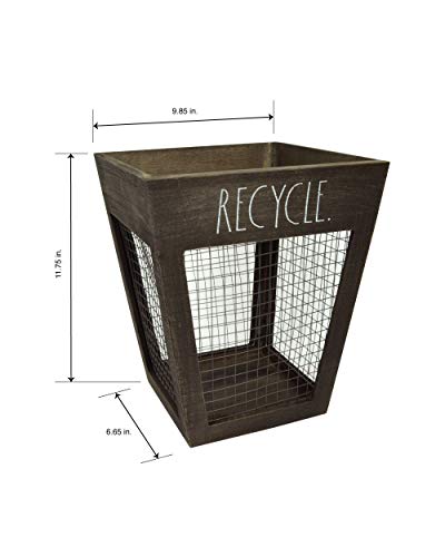 Rae Dunn Mini Waste Basket - Metal and Wood Trash Bin with Decorative Print for Home, Office, Bathroom - Stylish Design for Any Interior Décor