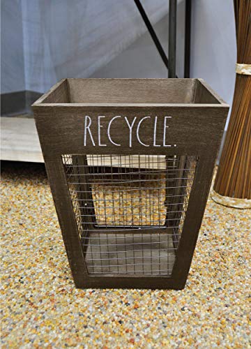 Rae Dunn Mini Waste Basket - Metal and Wood Trash Bin with Decorative Print for Home, Office, Bathroom - Stylish Design for Any Interior Décor