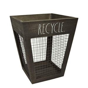 Rae Dunn Mini Waste Basket - Metal and Wood Trash Bin with Decorative Print for Home, Office, Bathroom - Stylish Design for Any Interior Décor