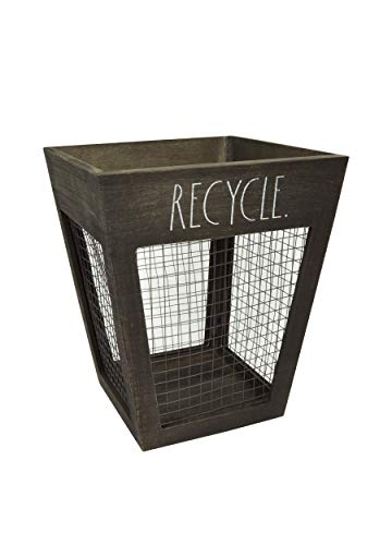 Rae Dunn Mini Waste Basket - Metal and Wood Trash Bin with Decorative Print for Home, Office, Bathroom - Stylish Design for Any Interior Décor