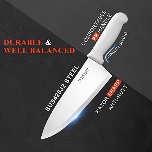 BOLEXINO 8 inch Japanese High Carbon Stainless Steel Chef Knife, Professional Extra Sharp Wide Cook Knife with Non-slip Ergonomic Handle, for Kitchen Home Restaurant