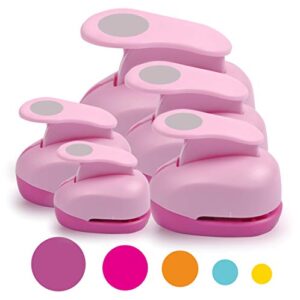 BearBoss 5 Pcs Craft Hole Punch, Handmade Scrapbook Paper Puncher, Different Size of Scrapbooking Punches Crafting Designs for Office Supplies, Card Making, DIY Albums Photos, Pink Color (Circle)