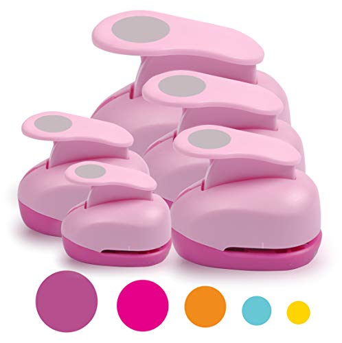 BearBoss 5 Pcs Craft Hole Punch, Handmade Scrapbook Paper Puncher, Different Size of Scrapbooking Punches Crafting Designs for Office Supplies, Card Making, DIY Albums Photos, Pink Color (Circle)