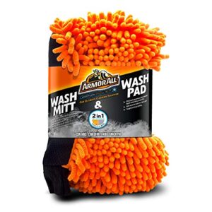 Microfiber Car Wash Mitt and Pad Set by Armor All, Machine Washable, Highly Absorbent Cleaner for Dirt and Bugs