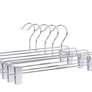 Quality Pant Hangers - 10-Pack Pant & Skirt Hanger Set - Chrome Pant Hangers with Clips - 360-Degree Metal Swivel Hook Hangers for Clothes, Pants - Durable, Anti-Rust Jean, Slack & Trouser Hangers