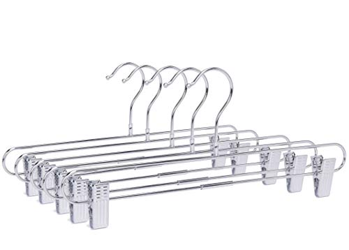 Quality Pant Hangers - 10-Pack Pant & Skirt Hanger Set - Chrome Pant Hangers with Clips - 360-Degree Metal Swivel Hook Hangers for Clothes, Pants - Durable, Anti-Rust Jean, Slack & Trouser Hangers