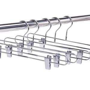 Quality Pant Hangers - 10-Pack Pant & Skirt Hanger Set - Chrome Pant Hangers with Clips - 360-Degree Metal Swivel Hook Hangers for Clothes, Pants - Durable, Anti-Rust Jean, Slack & Trouser Hangers