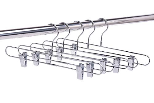 Quality Pant Hangers - 10-Pack Pant & Skirt Hanger Set - Chrome Pant Hangers with Clips - 360-Degree Metal Swivel Hook Hangers for Clothes, Pants - Durable, Anti-Rust Jean, Slack & Trouser Hangers