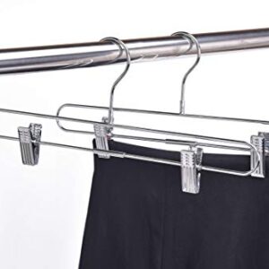 Quality Pant Hangers - 10-Pack Pant & Skirt Hanger Set - Chrome Pant Hangers with Clips - 360-Degree Metal Swivel Hook Hangers for Clothes, Pants - Durable, Anti-Rust Jean, Slack & Trouser Hangers