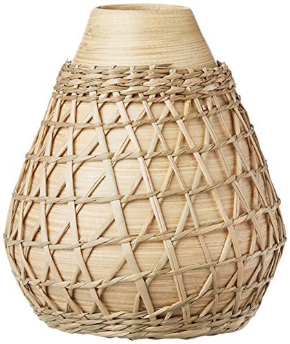 Creative Co-Op Bamboo Seagrass Weave Vase, Beige