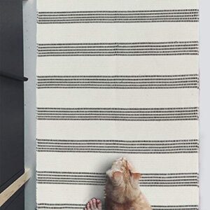 Stripe Boho Rug Runner 2' x 4.3', KIMODE Farmhouse Cotton Woven Small Traffic Area Rug Washable Fringe Tassels Throw Rug for Bathroom Kitchen Bedroom Laundry Doorway, Cream