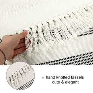 Stripe Boho Rug Runner 2' x 4.3', KIMODE Farmhouse Cotton Woven Small Traffic Area Rug Washable Fringe Tassels Throw Rug for Bathroom Kitchen Bedroom Laundry Doorway, Cream