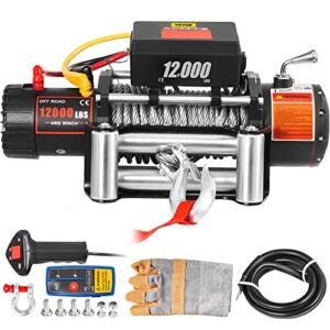 vevor truck winch 12000lbs electric winch 85ft/26m steel cable 12v power winch jeep winch with wireless remote control and powerful motor for utv atv & jeep truck and wrangler in car lift