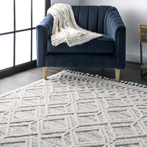 nuLOOM Ansley Moroccan Lattice Tassel Area Rug, 5' 3" x 7' 7", Beige