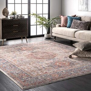 nuloom ari worn medallion area rug, 6' 7" x 9', beige