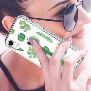 GiiKa iPhone XR Case with Screen Protector, Clear Heavy Duty Protective Case Floral Girls Women Shockproof Hard PC Back Case with Slim TPU Bumper Cover Phone Case for iPhone XR, Green Cactus