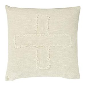 Creative Co-Op DF2389 Square Cotton Mudcloth Fringed X Pattern Pillow, Off-White