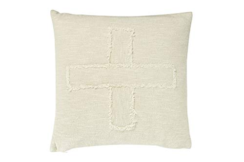 Creative Co-Op DF2389 Square Cotton Mudcloth Fringed X Pattern Pillow, Off-White