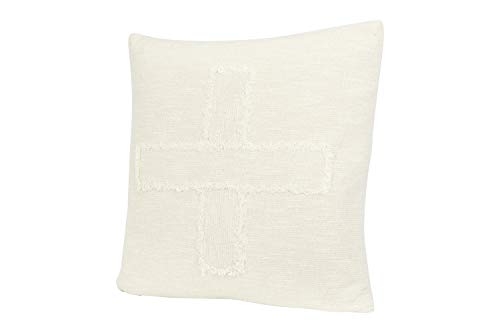 Creative Co-Op DF2389 Square Cotton Mudcloth Fringed X Pattern Pillow, Off-White