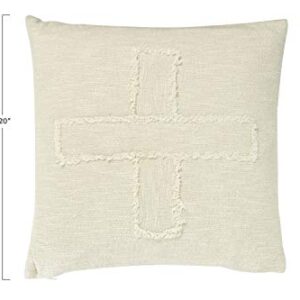 Creative Co-Op DF2389 Square Cotton Mudcloth Fringed X Pattern Pillow, Off-White