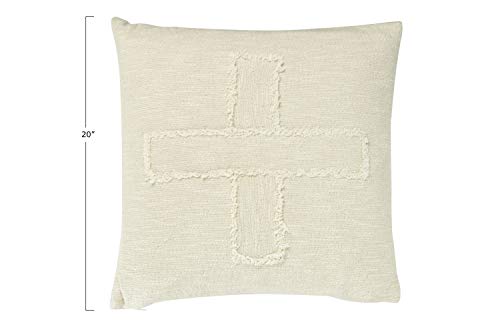 Creative Co-Op DF2389 Square Cotton Mudcloth Fringed X Pattern Pillow, Off-White