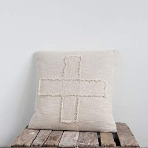 Creative Co-Op DF2389 Square Cotton Mudcloth Fringed X Pattern Pillow, Off-White