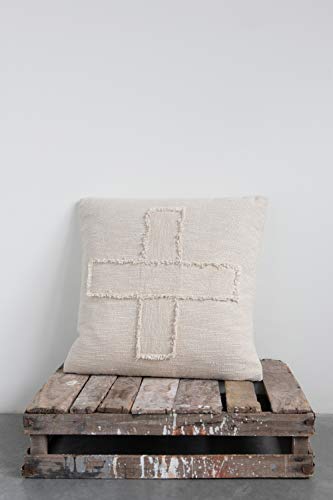 Creative Co-Op DF2389 Square Cotton Mudcloth Fringed X Pattern Pillow, Off-White