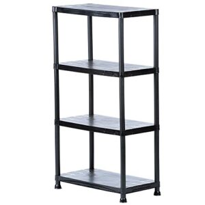 black plastic shelf 4 shelves 15 inches d x 28 inches w x 52 inches h - storage shelves - storage rack - plastic shelving unit - kitchen shelves.