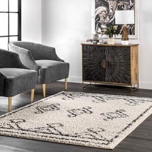 nuloom mira moroccan diamond shag area rug, 5' 3" x 7' 7", off-white