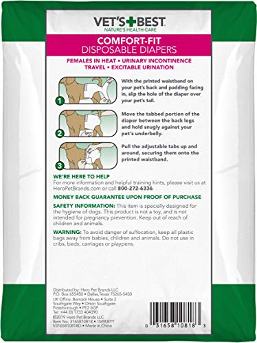 Vet's Best Comfort Fit Dog Diapers | Disposable Female Dog Diapers | Absorbent with Leak Proof Fit | Large/X-Large, 30 Count