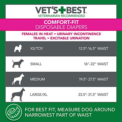 Vet's Best Comfort Fit Dog Diapers | Disposable Female Dog Diapers | Absorbent with Leak Proof Fit | Large/X-Large, 30 Count