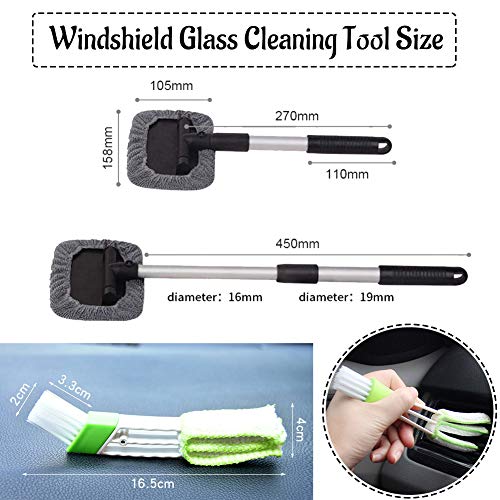 STEVE YIWU Windshield Window Cleaner Tool, Car Window Cleaner 180°Rotating Car Cleaning Brush Retractable Handle,2 Washable Microfiber Cover with Free 1Pc Green Car Crevice Brush Nice Gift