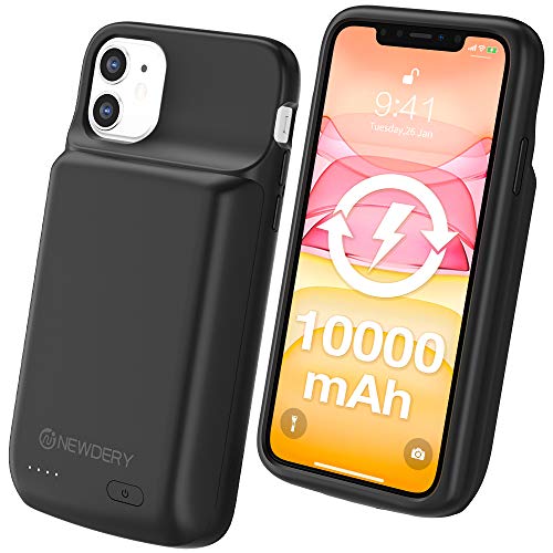 NEWDERY iPhone 11 Battery Case, 10000mAh Extended Charging Case, Wired Earphone, Sync Data Support, Portable Charger Case for iPhone 11 6.1 inches