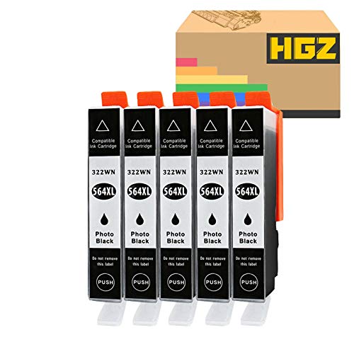 HGZ Compatible 564XL Ink Cartridges Replaccement for HP 564XL 564 XL Photo Black Used for Photosmart 5520 6510 6520 7510 7520 7515 C6380 C310 (5 Small Black)