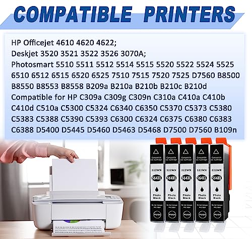 HGZ Compatible 564XL Ink Cartridges Replaccement for HP 564XL 564 XL Photo Black Used for Photosmart 5520 6510 6520 7510 7520 7515 C6380 C310 (5 Small Black)