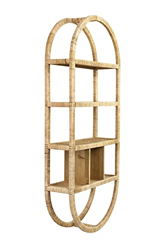 Creative Co-op DF2988 42" H Oval Rattan Wrapped 6 Compartments (Hangs Vertical or Horizontal) Wall Shelf, Beige