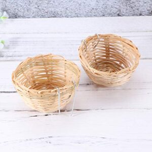 POPETPOP 3Pcs Bird Nest - Finch Nest Natural Bamboo Bird Breeding Nest Bed for Budgie Parakeet Cockatiel Parakeet Conure Canary Lovebird and Small Parrot with Hook