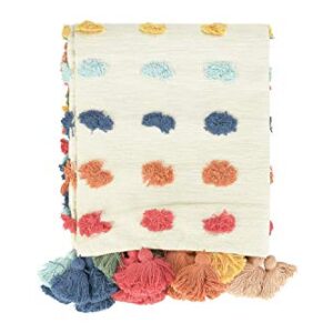 Creative Co-Op 60" L x 50" W Woven Cotton Tufted Dots & Tassels Throw, Multicolor