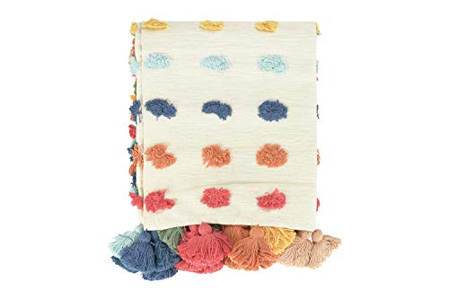 Creative Co-Op 60" L x 50" W Woven Cotton Tufted Dots & Tassels Throw, Multicolor