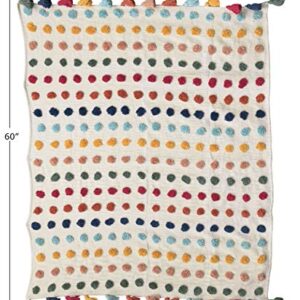 Creative Co-Op 60" L x 50" W Woven Cotton Tufted Dots & Tassels Throw, Multicolor