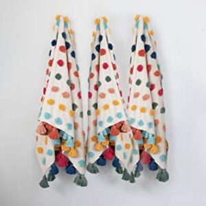 Creative Co-Op 60" L x 50" W Woven Cotton Tufted Dots & Tassels Throw, Multicolor