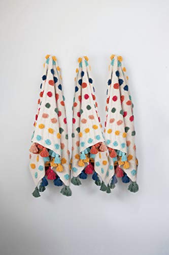 Creative Co-Op 60" L x 50" W Woven Cotton Tufted Dots & Tassels Throw, Multicolor