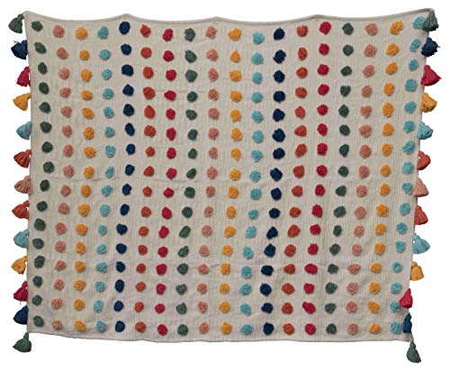 Creative Co-Op 60" L x 50" W Woven Cotton Tufted Dots & Tassels Throw, Multicolor