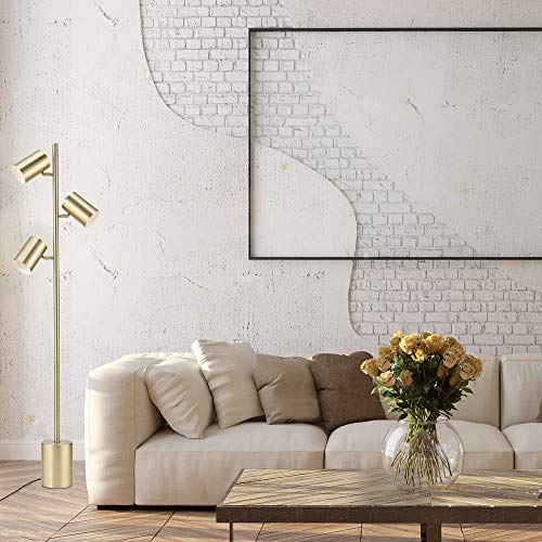 Globe Electric 67604 3-Light Floor Lamp, Matte Soft Gold, Large Weighted Base, Individual Rotary On/Off Switches on Shades, Floor Lamp for Living Room, Floor Lamp for Bedroom, Home Office Accessories