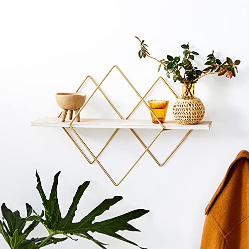 Admired By Nature Geometric Floating Wall Mounted, Wood Storage Shelf Handmade ABN5E126-NTRL