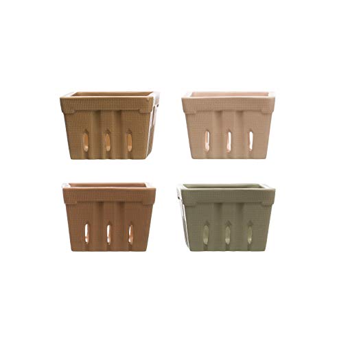 Creative Co-Op Square Stoneware (Set of 4 Colors) Berry Baskets, Multicolor, 4 Count